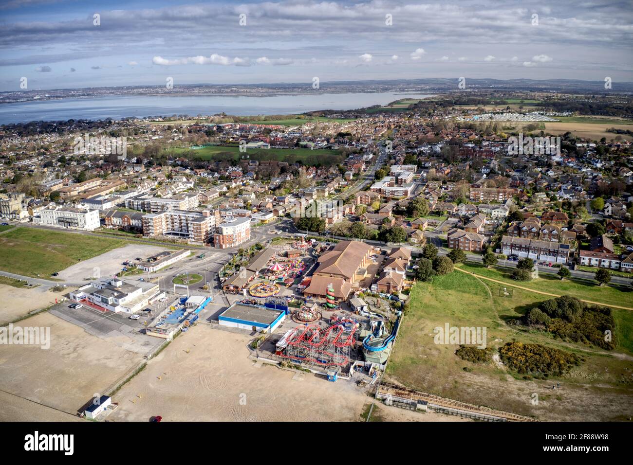 Hayling Island South Beach aerial with the Amusement Park and the ...