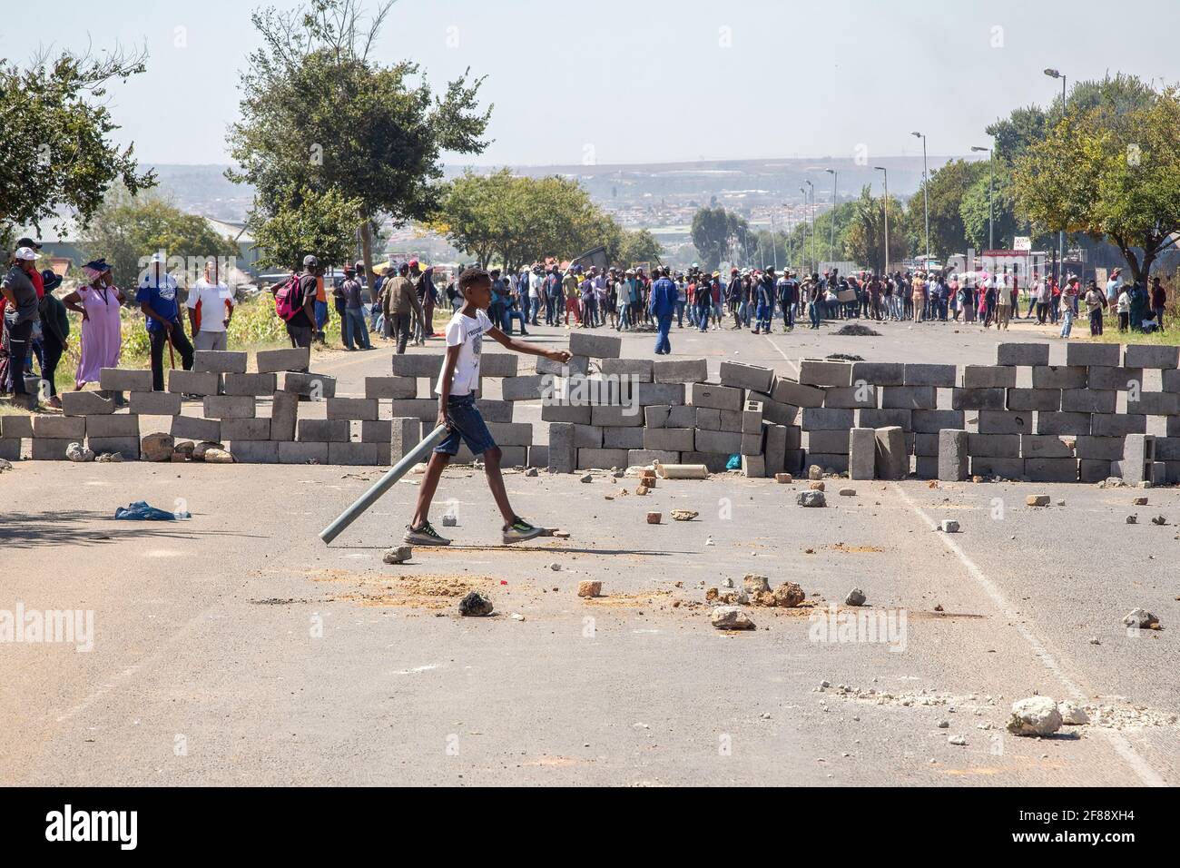 View of a barrier in the middle of the road during the land protest ...