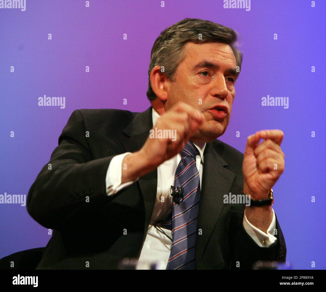 Prime Minister Gordon Brown sits with presenter Mariella Frostrup in a ...