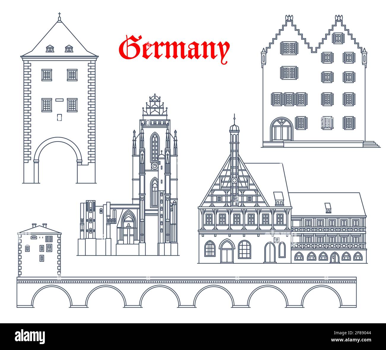 Germany travel landmarks vector icons, German cities buildings of ...