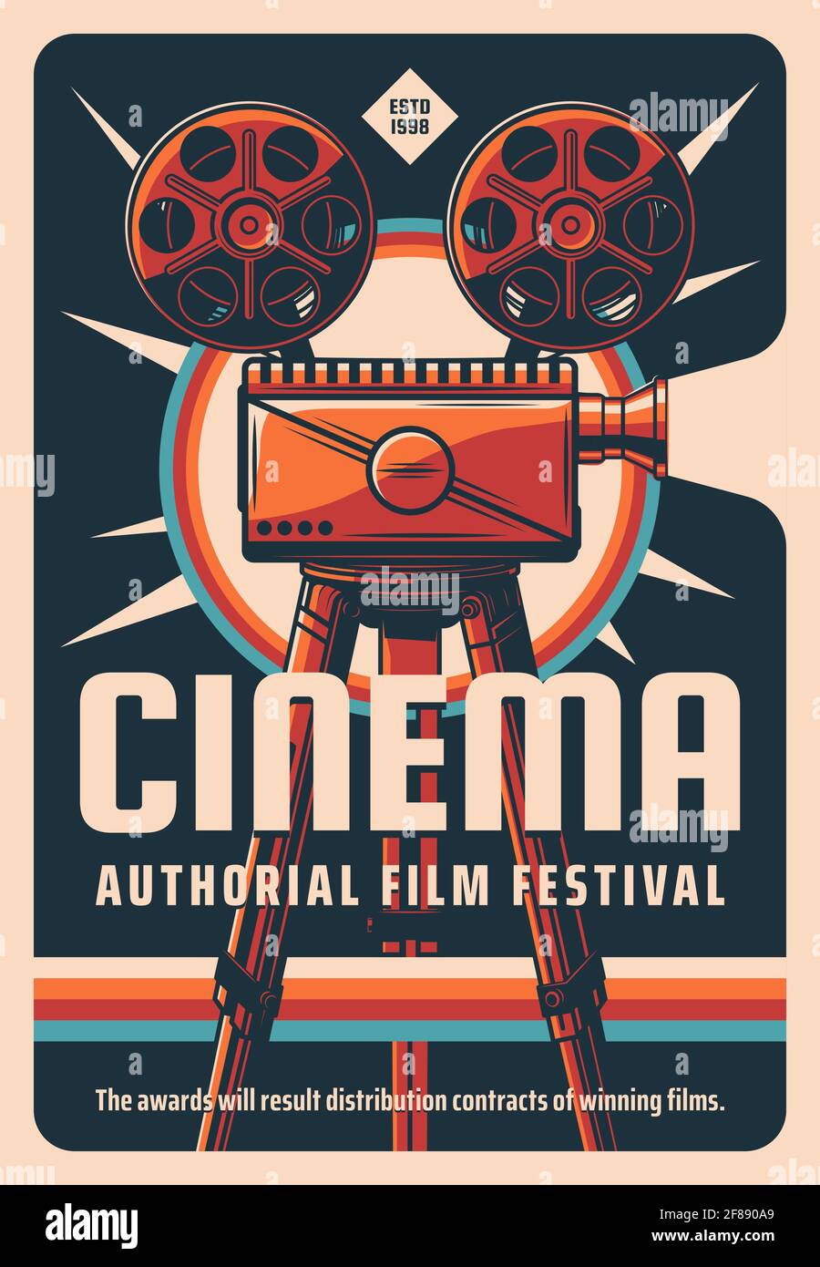 Cinema authorial films festival retro poster. Old cinema camera with ...