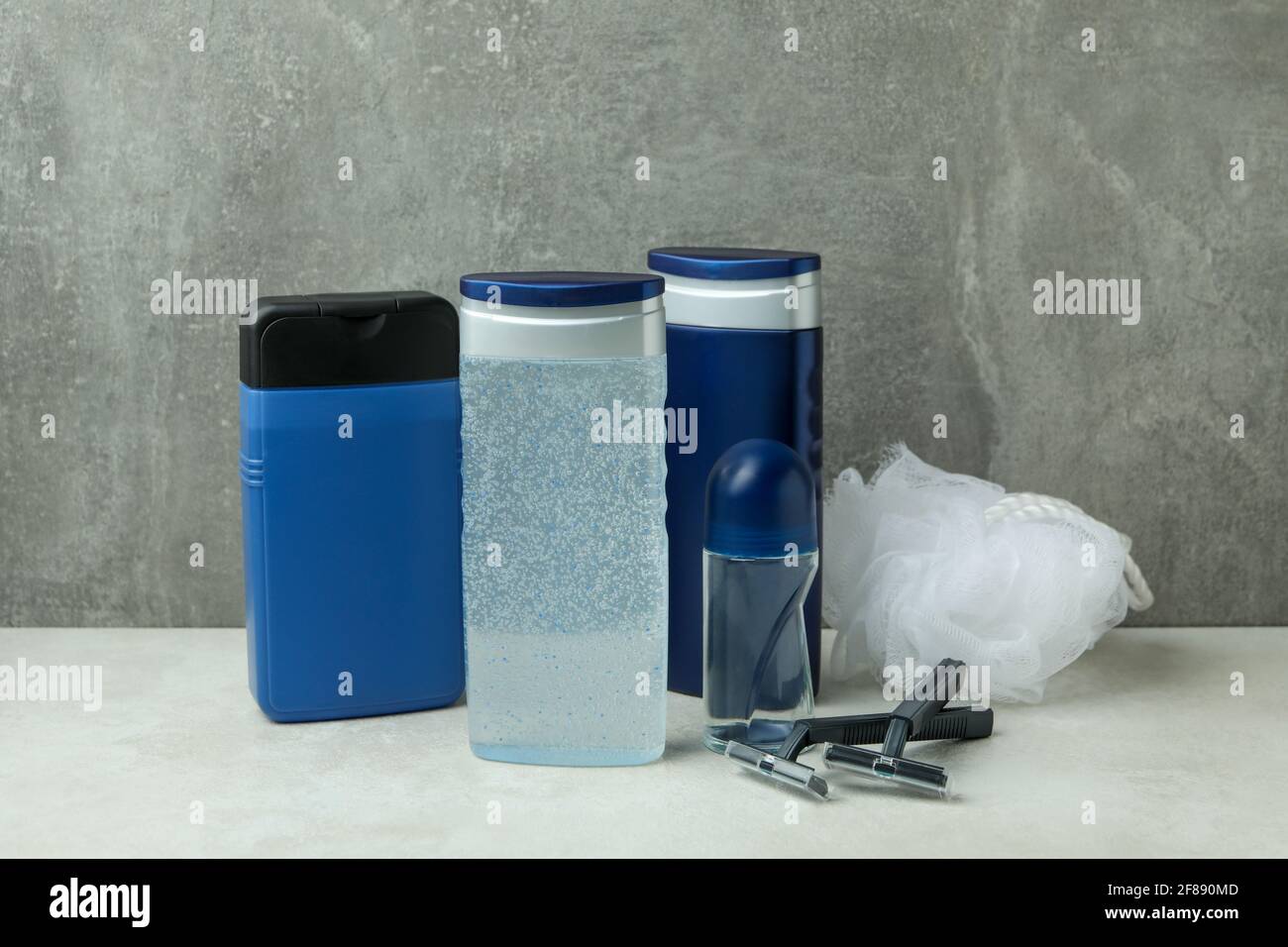 Concept of men's hygiene tools on white textured table Stock Photo - Alamy