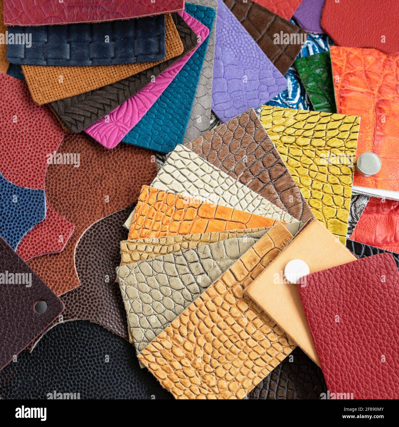 Set of Colorful leather pieces, samples for choice of colors and ...