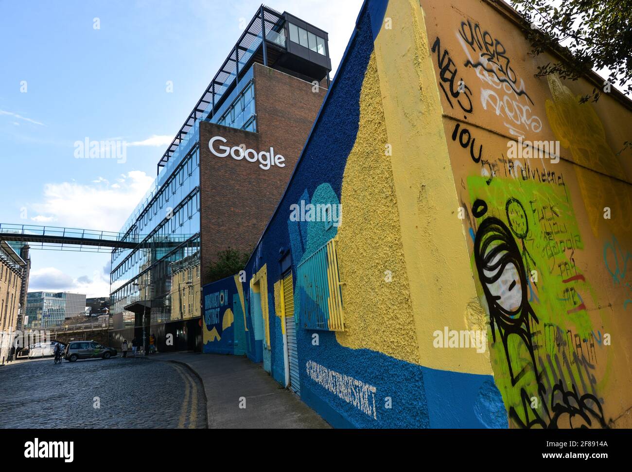 Google logo seen on a facade of the Google building GRCQ1 in Dublin's ...