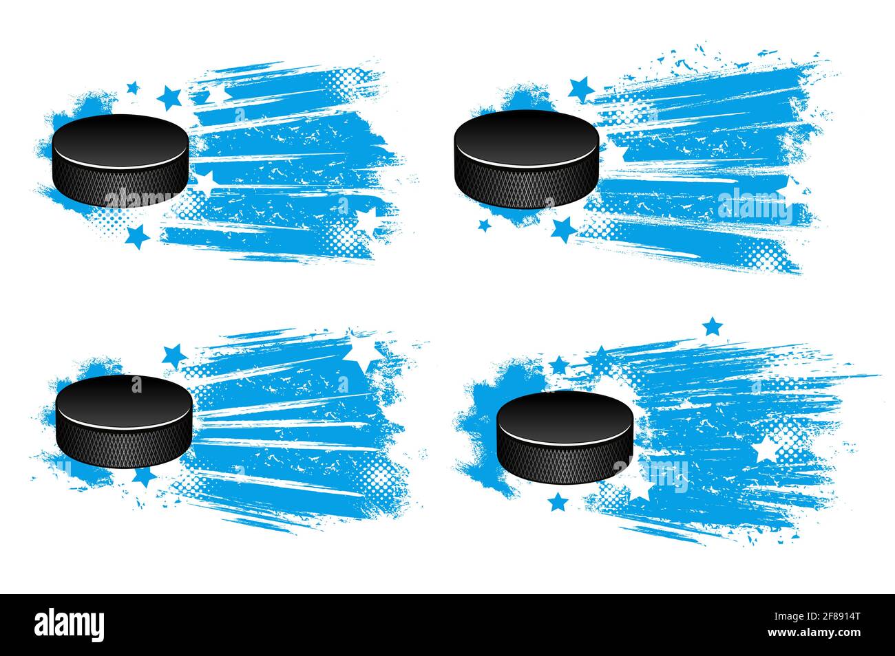 Ice hockey pucks on ice, banner or hokey club flag, vector blue badges ...