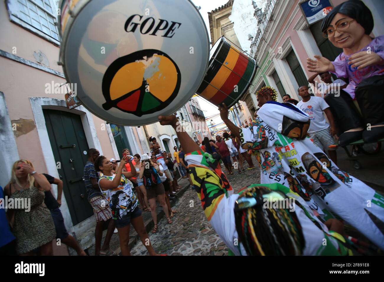 salvador, bahia / brazil - april 25, 2017: Members of the Olodum Band ...