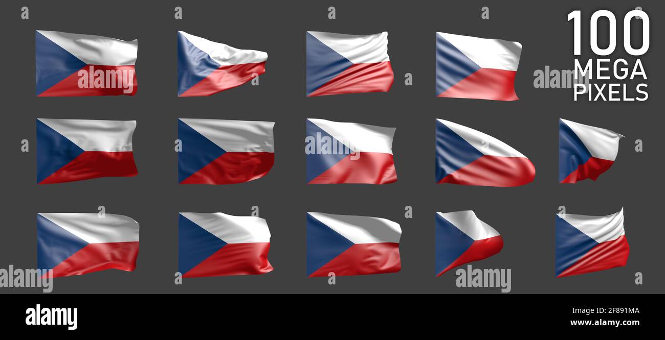 many different realistic renders of Czechia flag isolated on grey ...