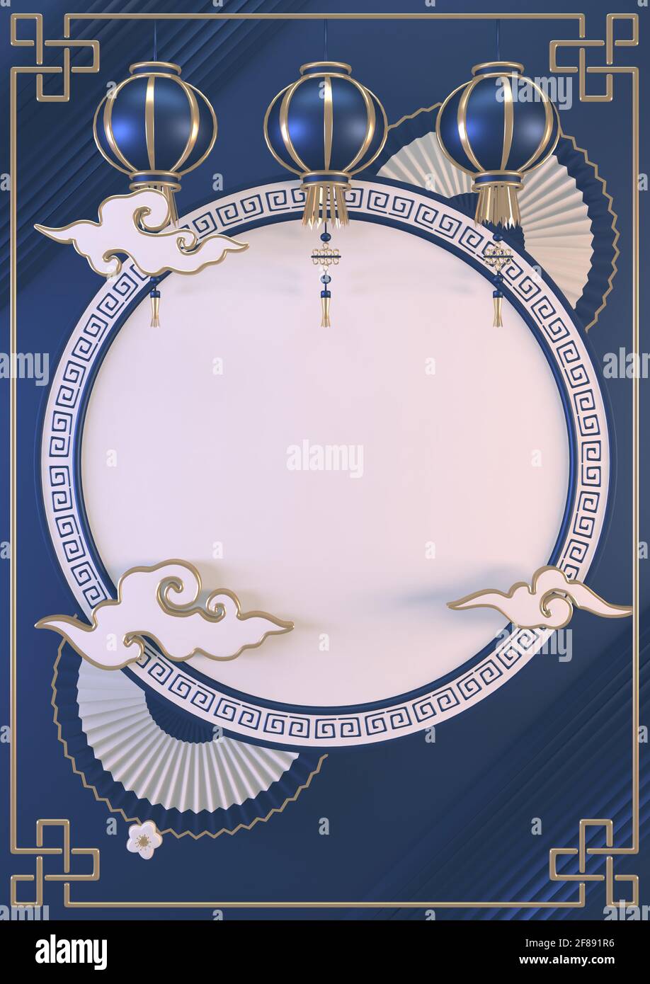 Art blue vertical background Japanese style for show the product. 3D ...