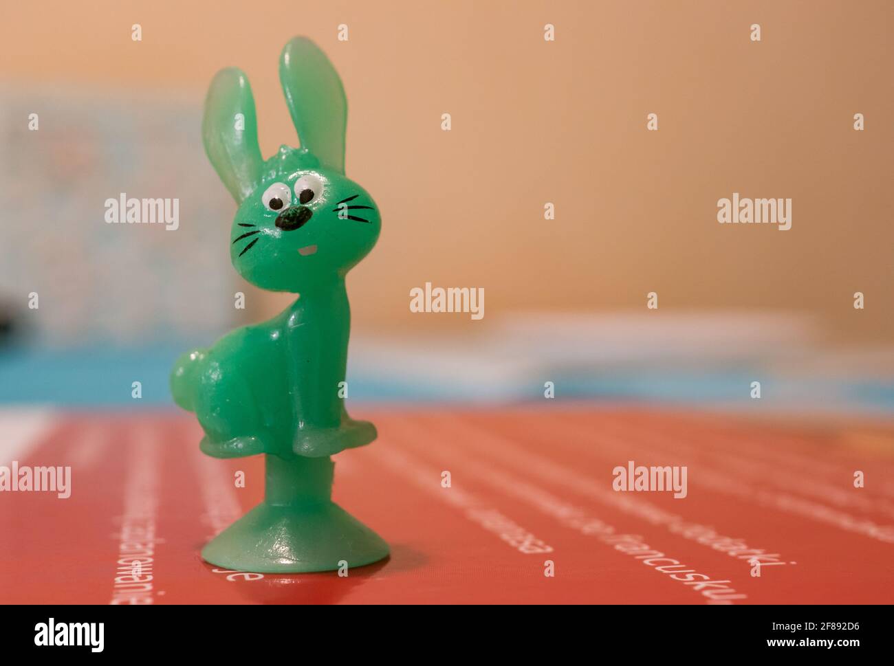 POZNAN, POLAND - Feb 11, 2018: Plastic green rabbit stick figure in ...