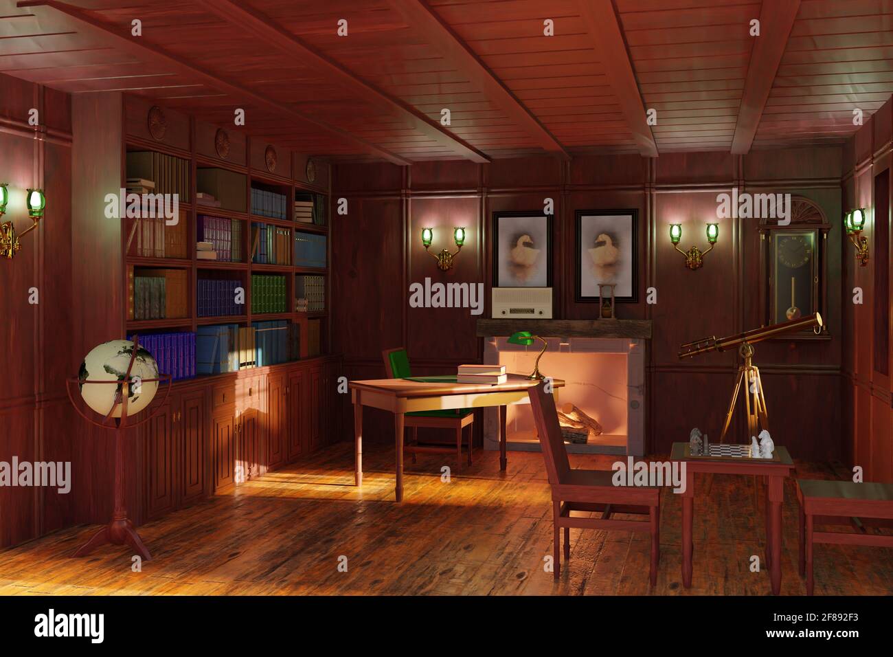 3D illustration. Old office with books Stock Photo - Alamy