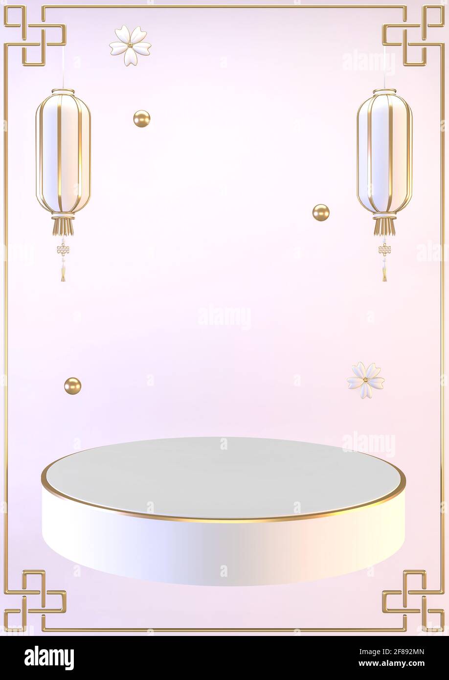 Podium vertical background Japanese style for show product. 3D ...