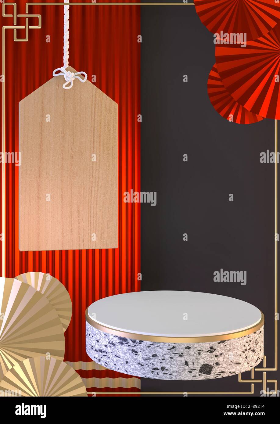 Podium vertical background Japanese style for show product. 3D ...