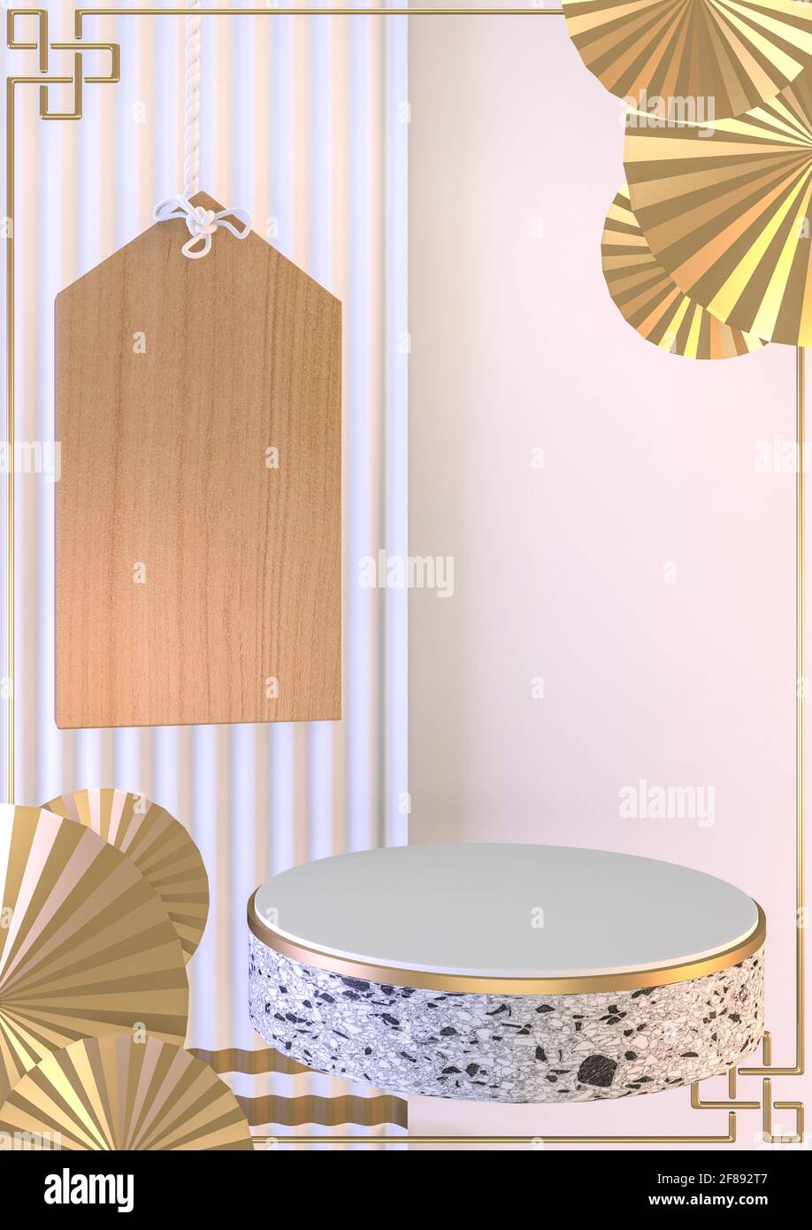 Podium vertical background Japanese style for show product. 3D ...