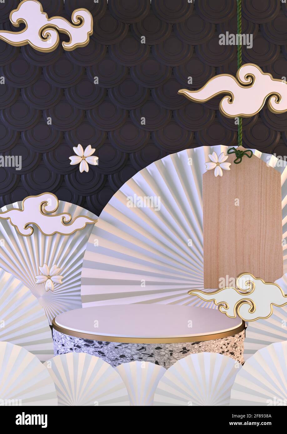 Vertical mock up white Podium japanese minimal geometric .3D rendering ...