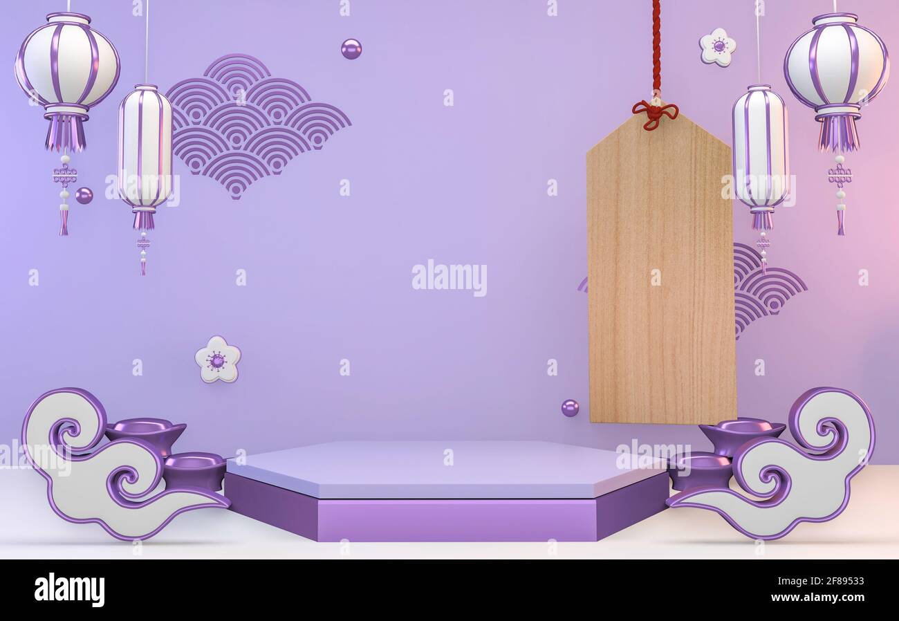 Abstract white and purple japanese Podium modern geometric .3D ...