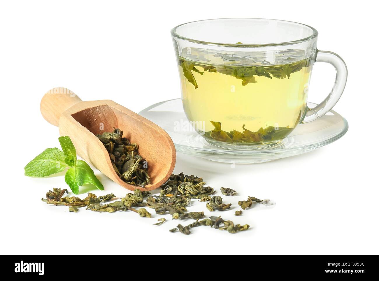 Cup of green tea on white background Stock Photo - Alamy