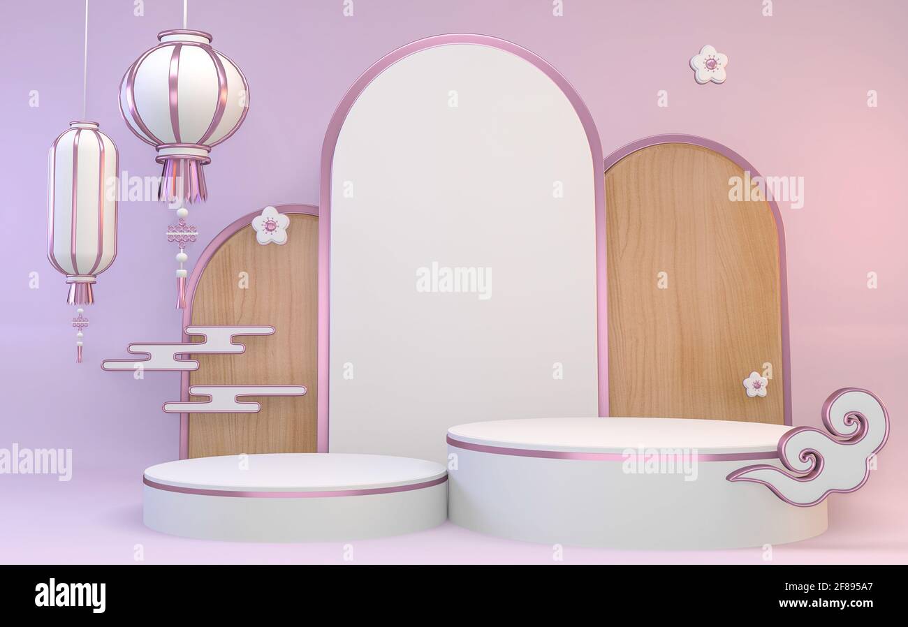 Abstract white and purple japanese Podium modern geometric .3D ...