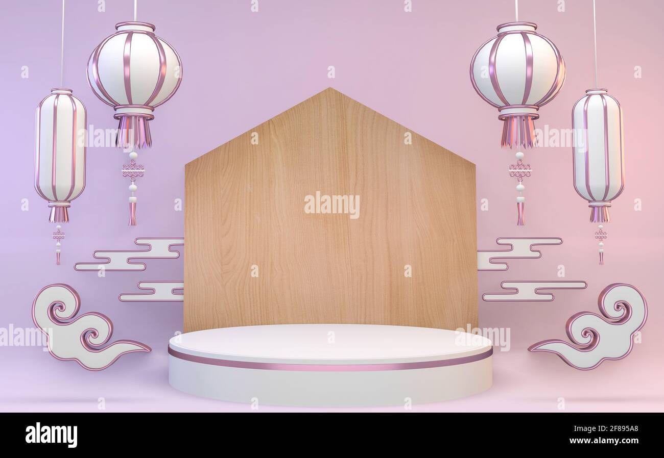 Abstract white and purple japanese Podium modern geometric .3D ...