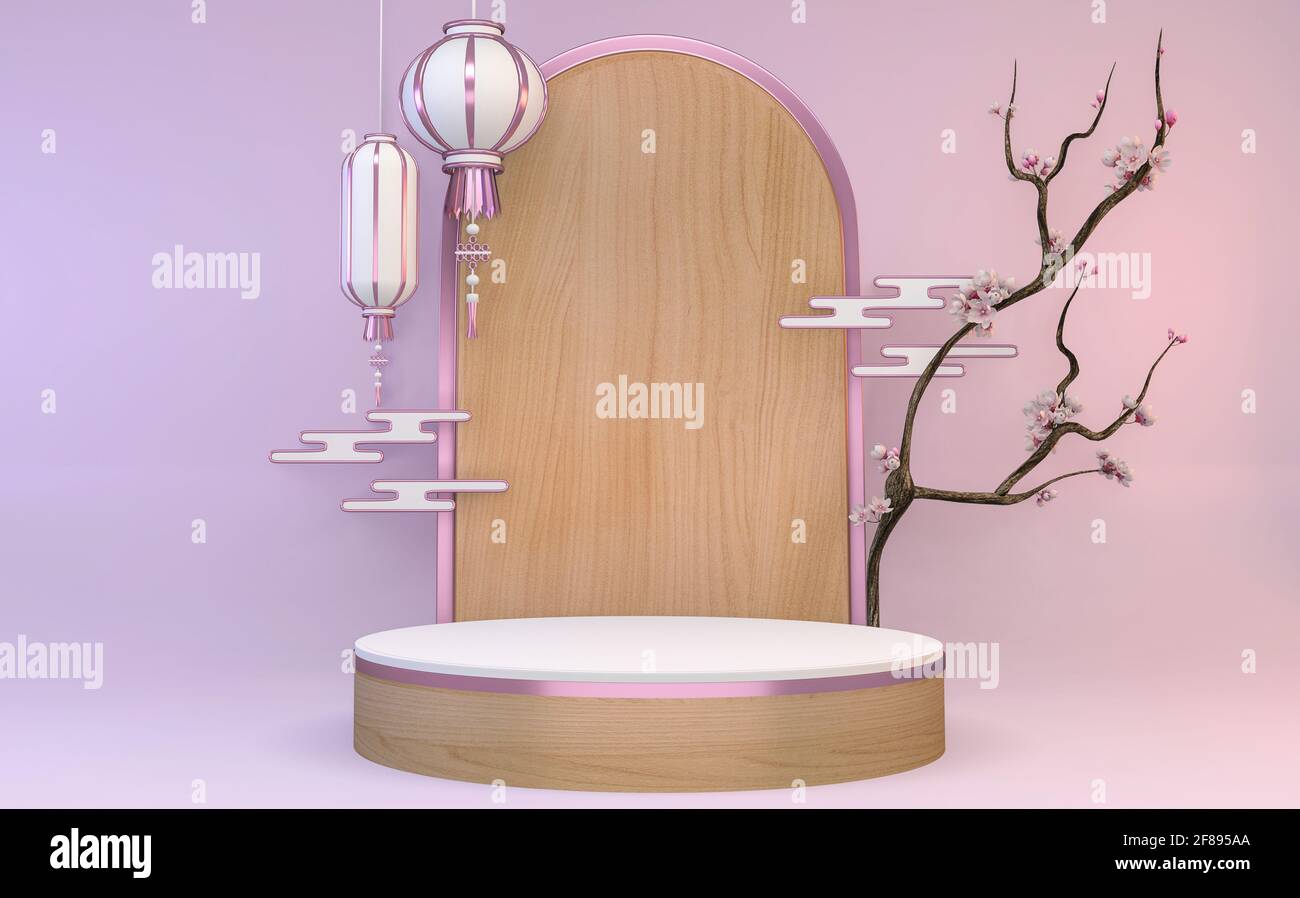 Abstract white and purple japanese Podium modern geometric .3D ...