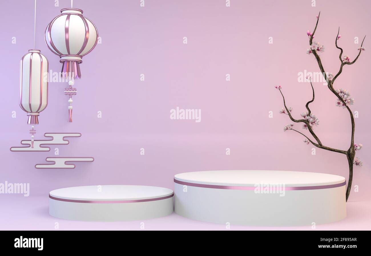 Abstract white and purple japanese Podium modern geometric .3D ...