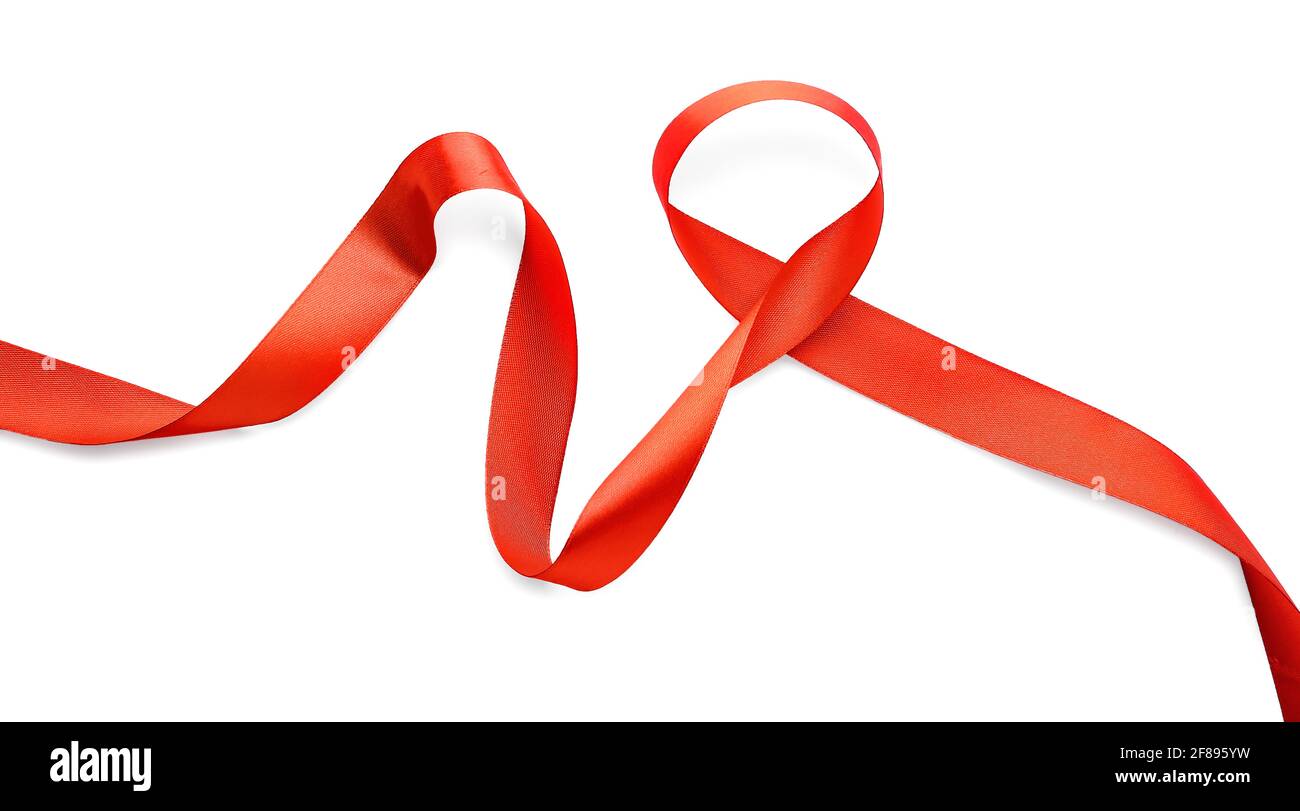 Red ribbon on white background Stock Photo - Alamy