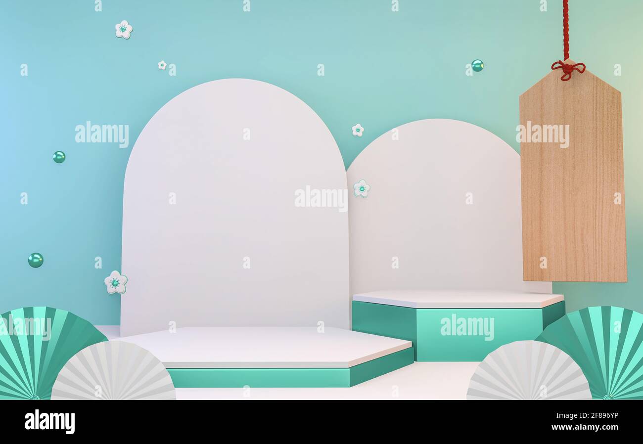 The Mock up mint Podium for product display minimal geometric design.3D ...