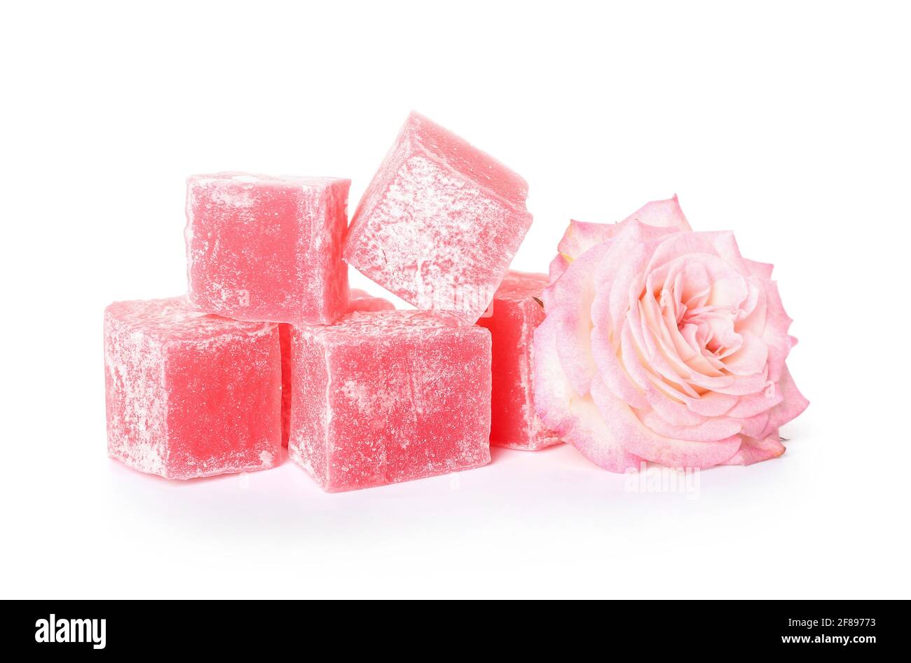 Turkish delight and rose on white background Stock Photo - Alamy