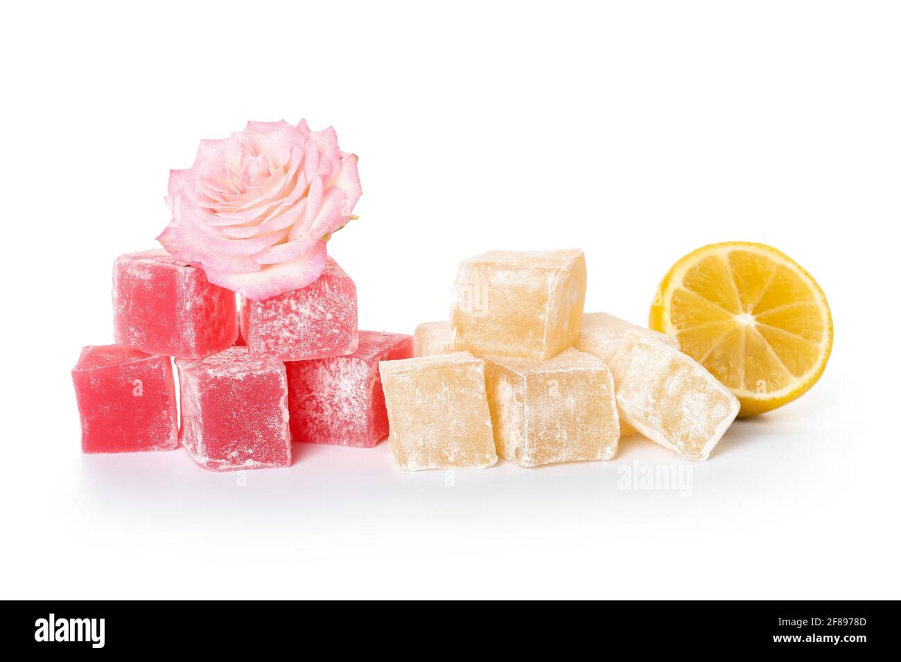 Different Turkish delight on white background Stock Photo - Alamy