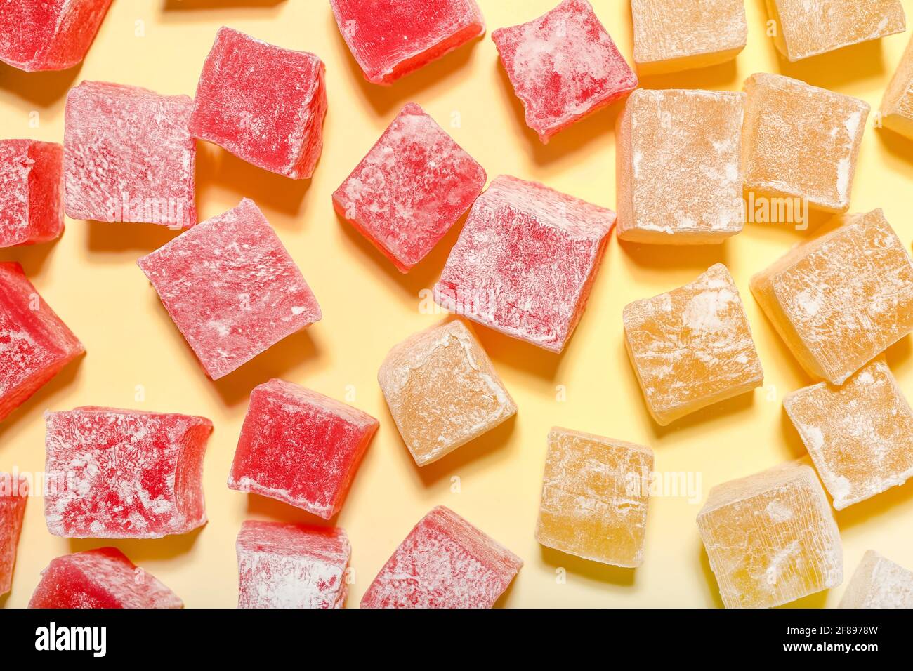 Turkish delight on color background Stock Photo - Alamy