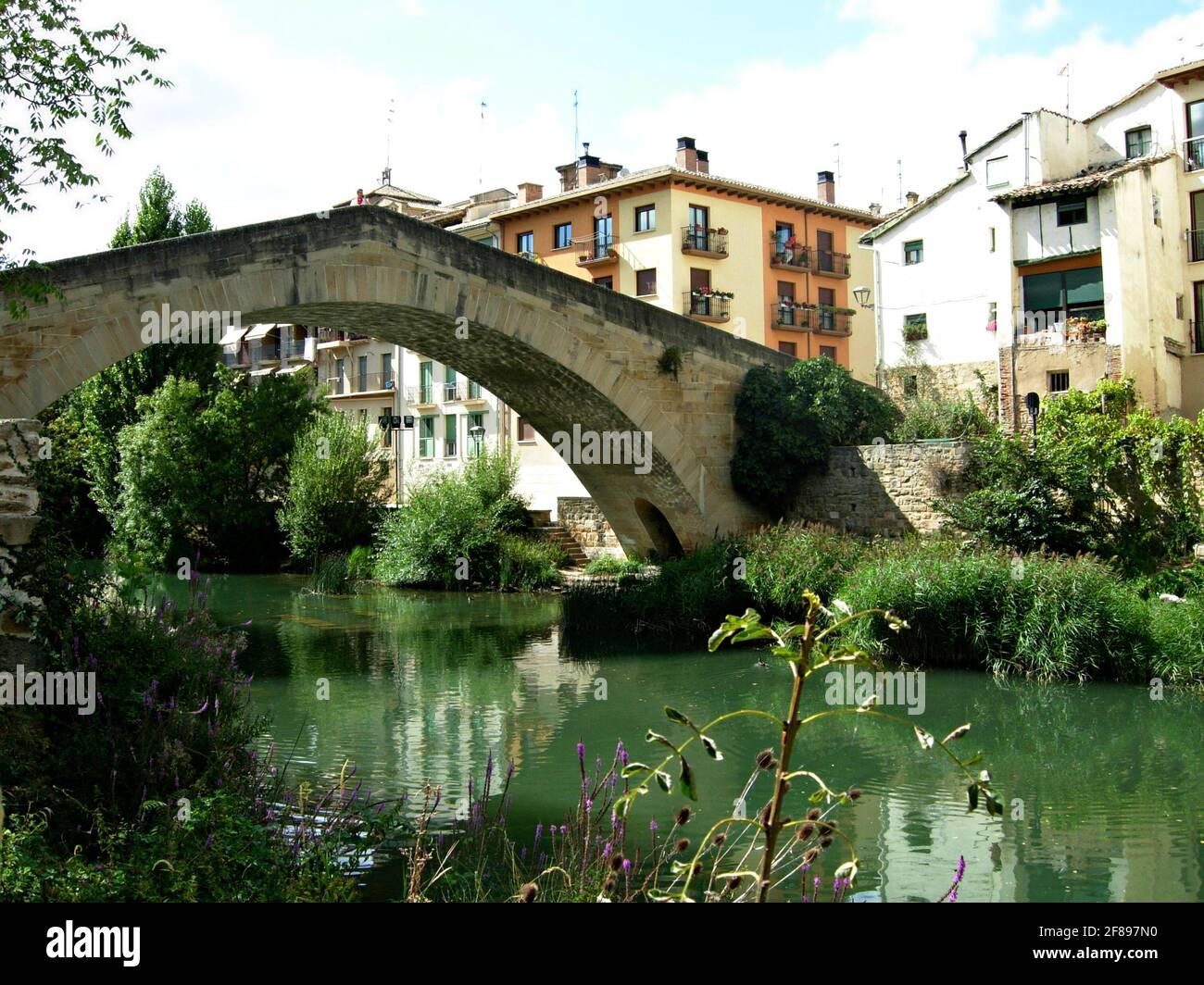 Landscape with scenic view of el Puente de la Cárcel the historic stone ...