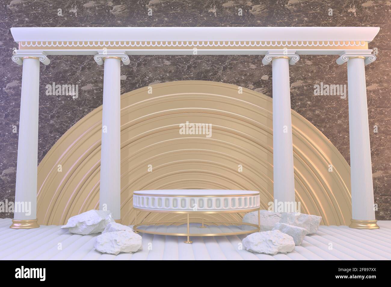 Roman podium white for cosmetic product on background brown granite ...