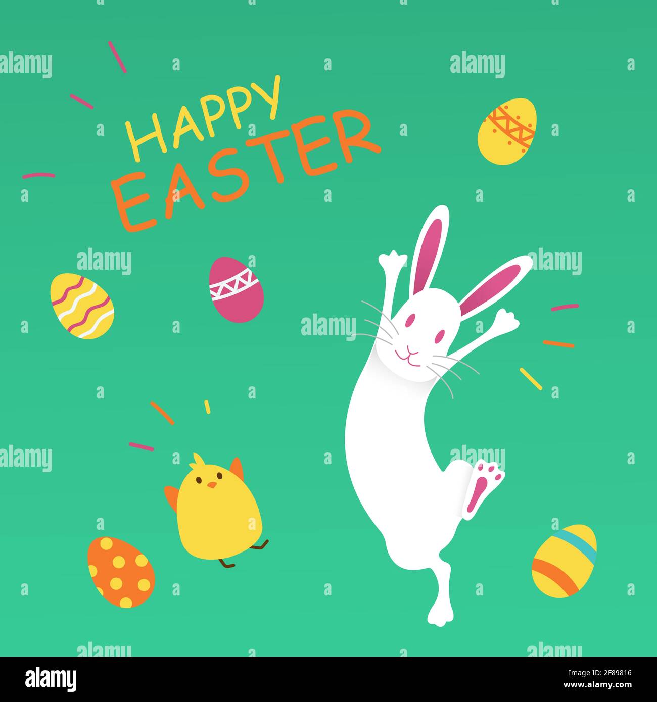 Cartoon Easter bunny jumping with egg. Vector clip art illustration ...