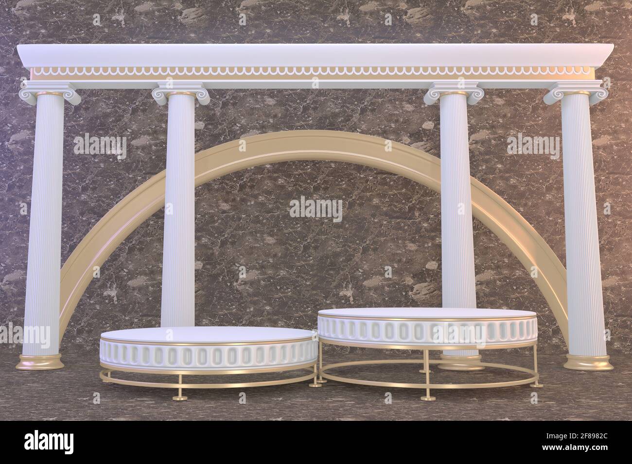 Roman podium white for cosmetic product on background brown granite ...