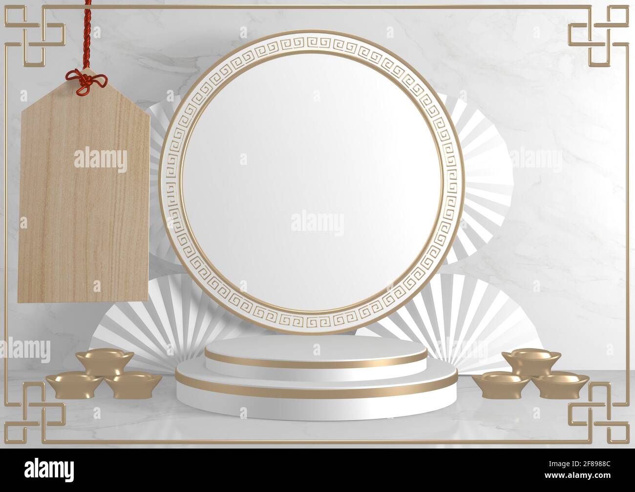 Roman podium white for cosmetic product on background granite white. 3d ...