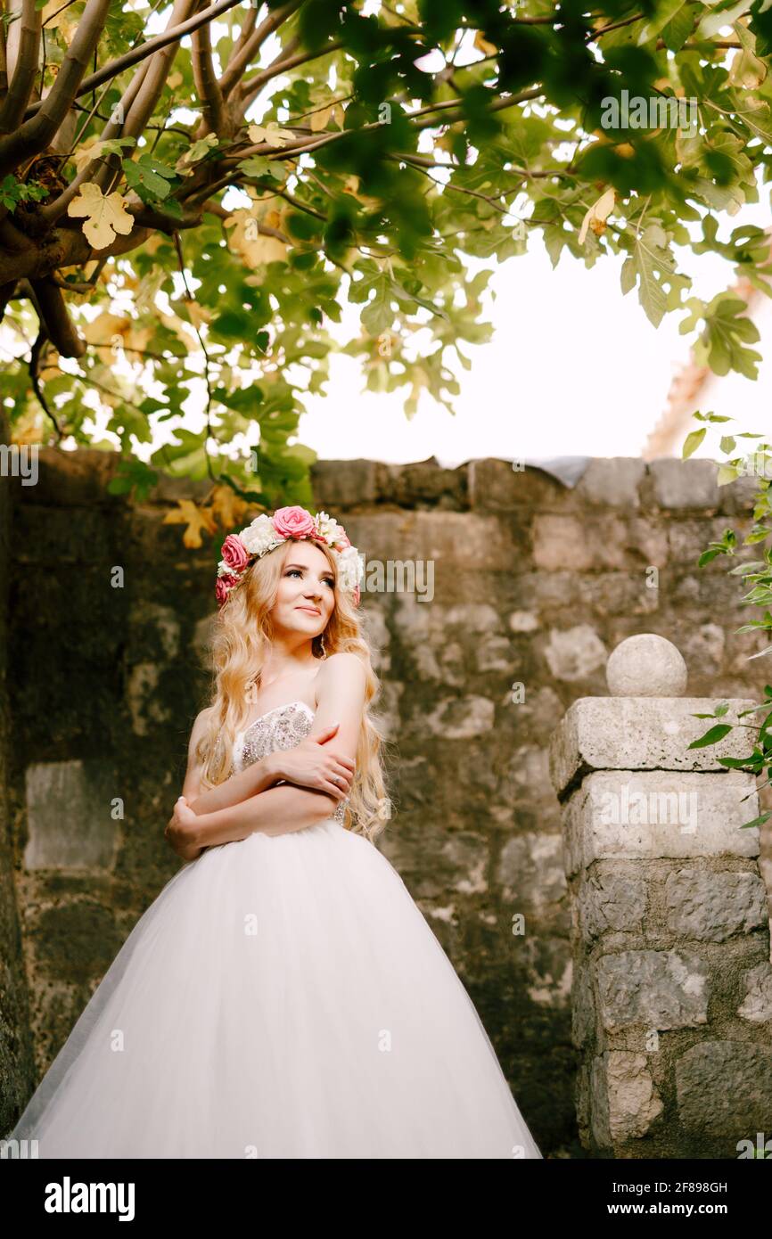 Girl standing under tree on wall hi-res stock photography and images ...