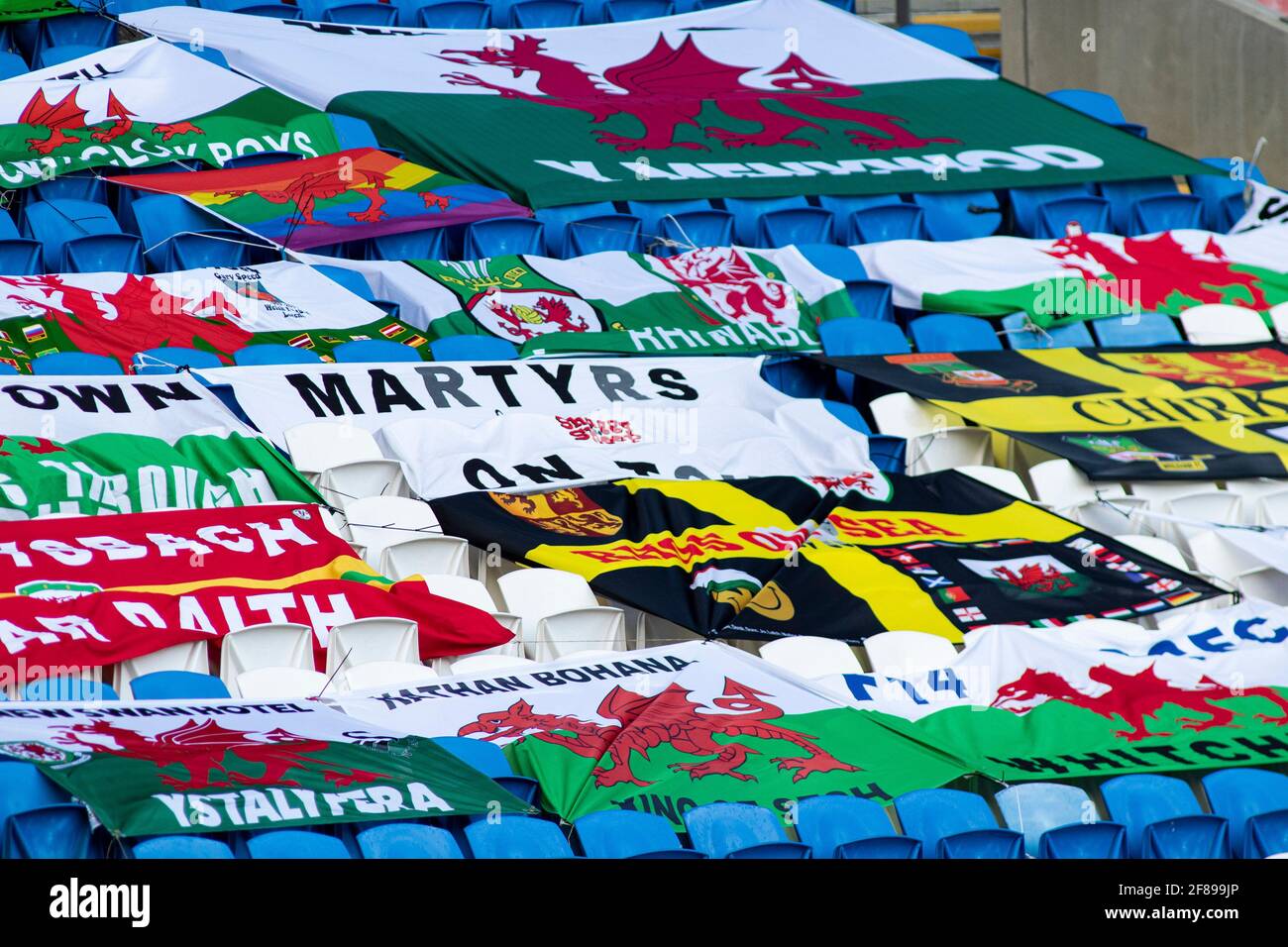 Welsh flags on display in the Canton End Wales Women training session ...