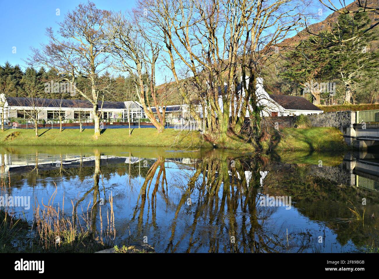 Landscape with scenic view of Kylemore Abbey Castle and Victorian ...