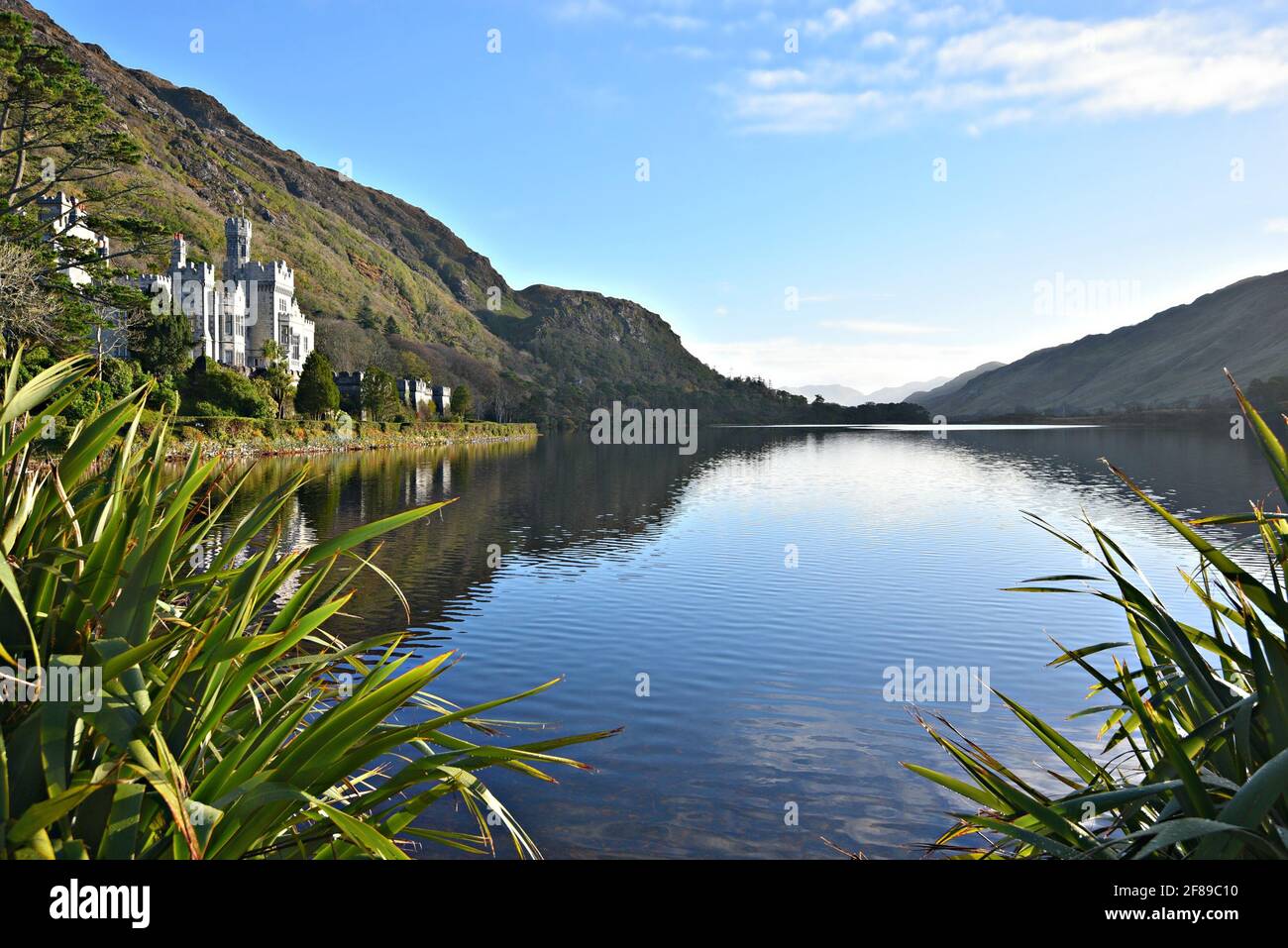 Landscape with scenic view of Kylemore Abbey Castle and Victorian ...