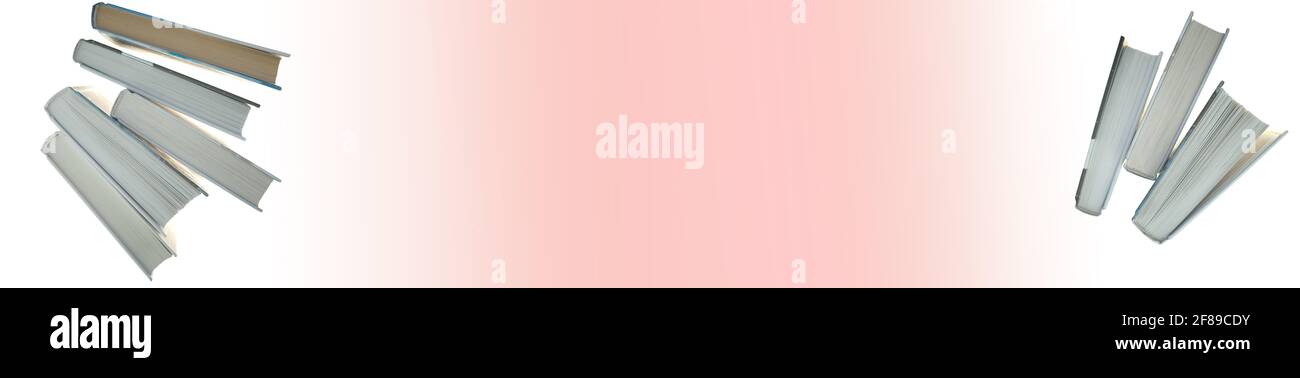 Book banner.Books set isolated on pink background. Library and ...