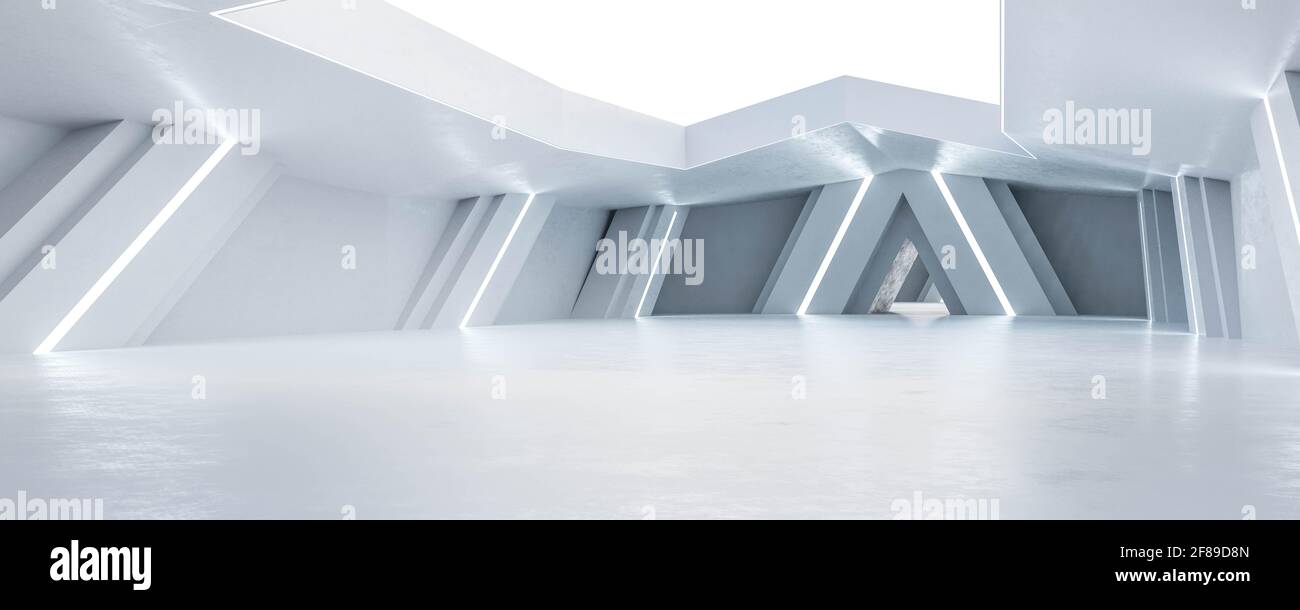 White abstract futuristic hall with modern industrial style 3d render ...
