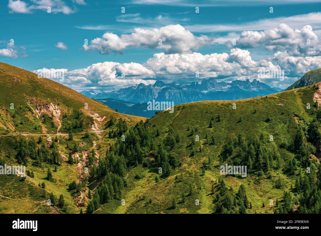 View of the Dolomites from the panoramic path to Merano 2000 in Italy ...