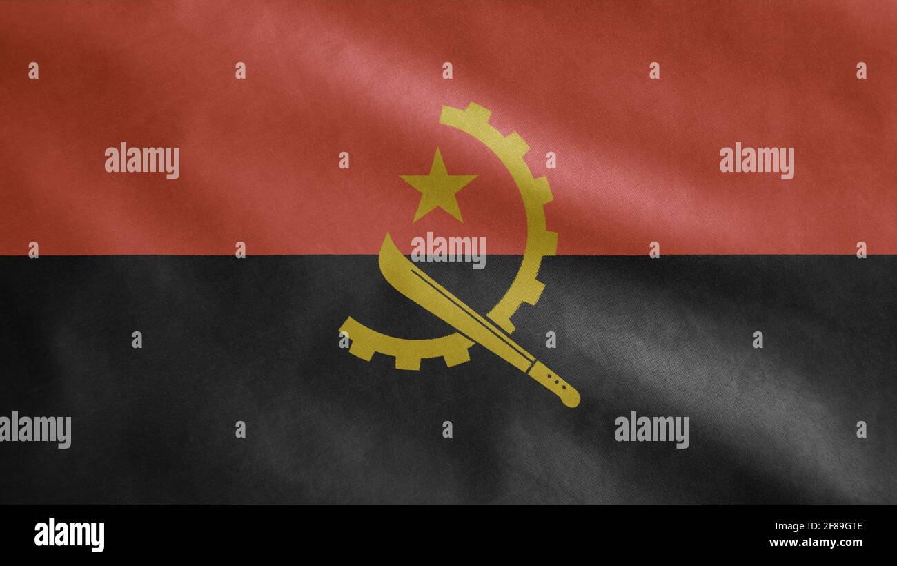 Angolan flag waving in the wind. Close up of Angola banner blowing ...