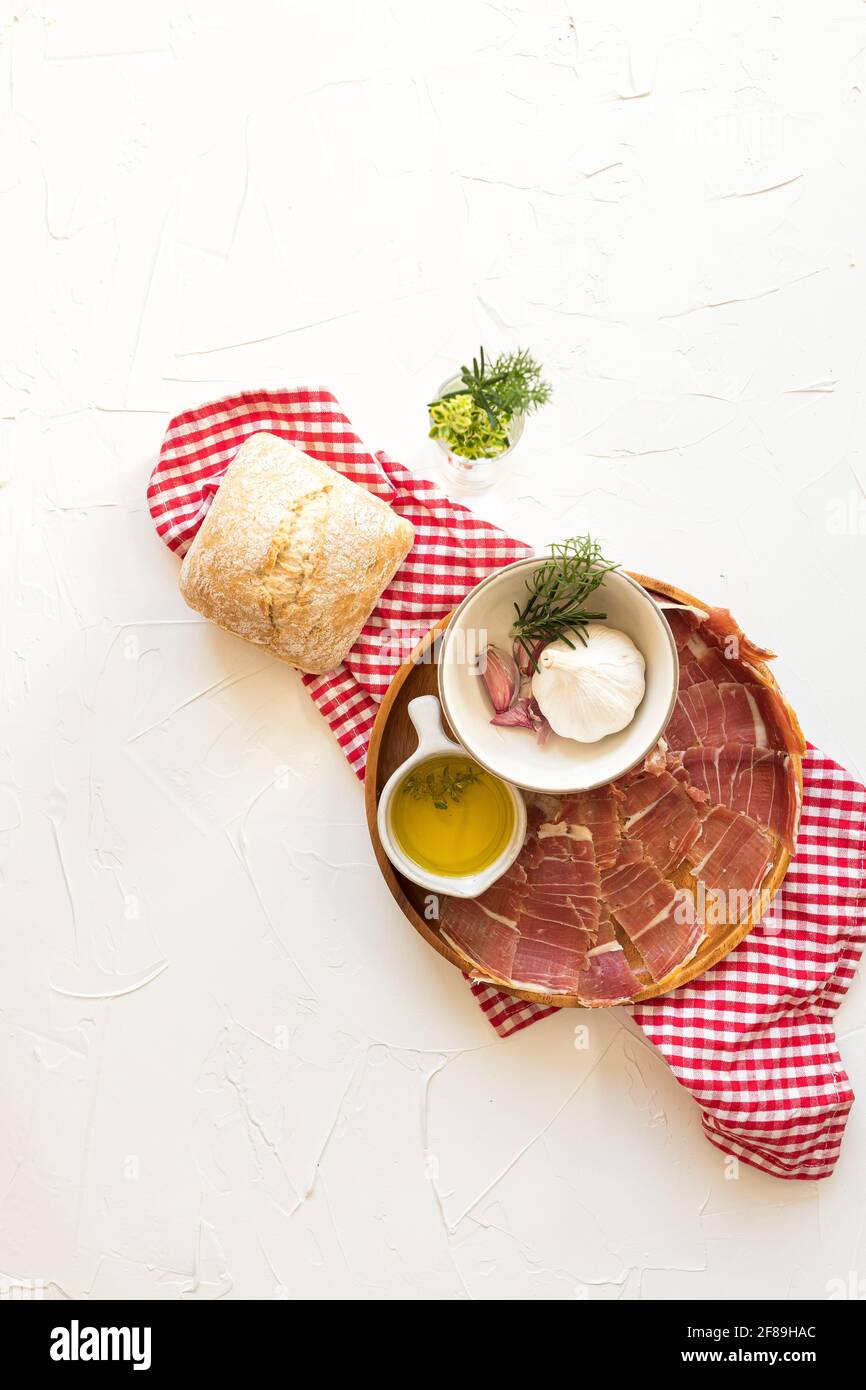 Diagonal view of ingredients ready to be prepared as a delicious ...