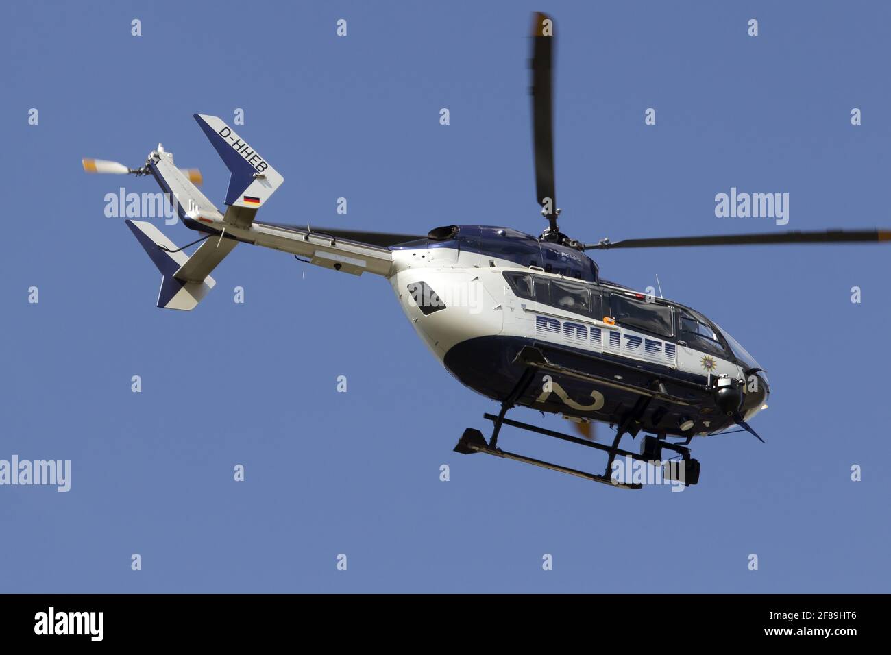 A German Police Eurocopter EC 145 patrolling the Frankfurt financial ...