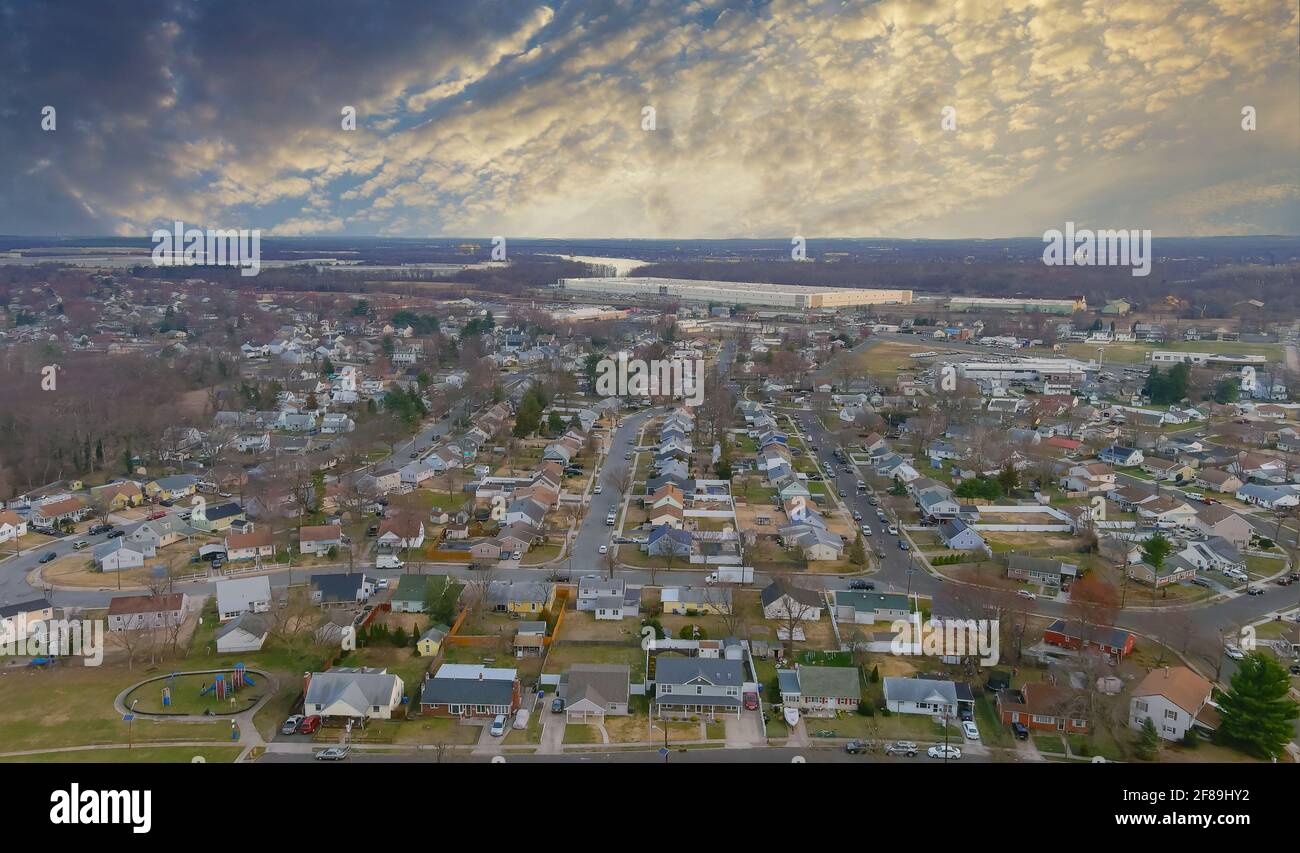 Aerial view of residential quarters at beautiful town urban landscape ...