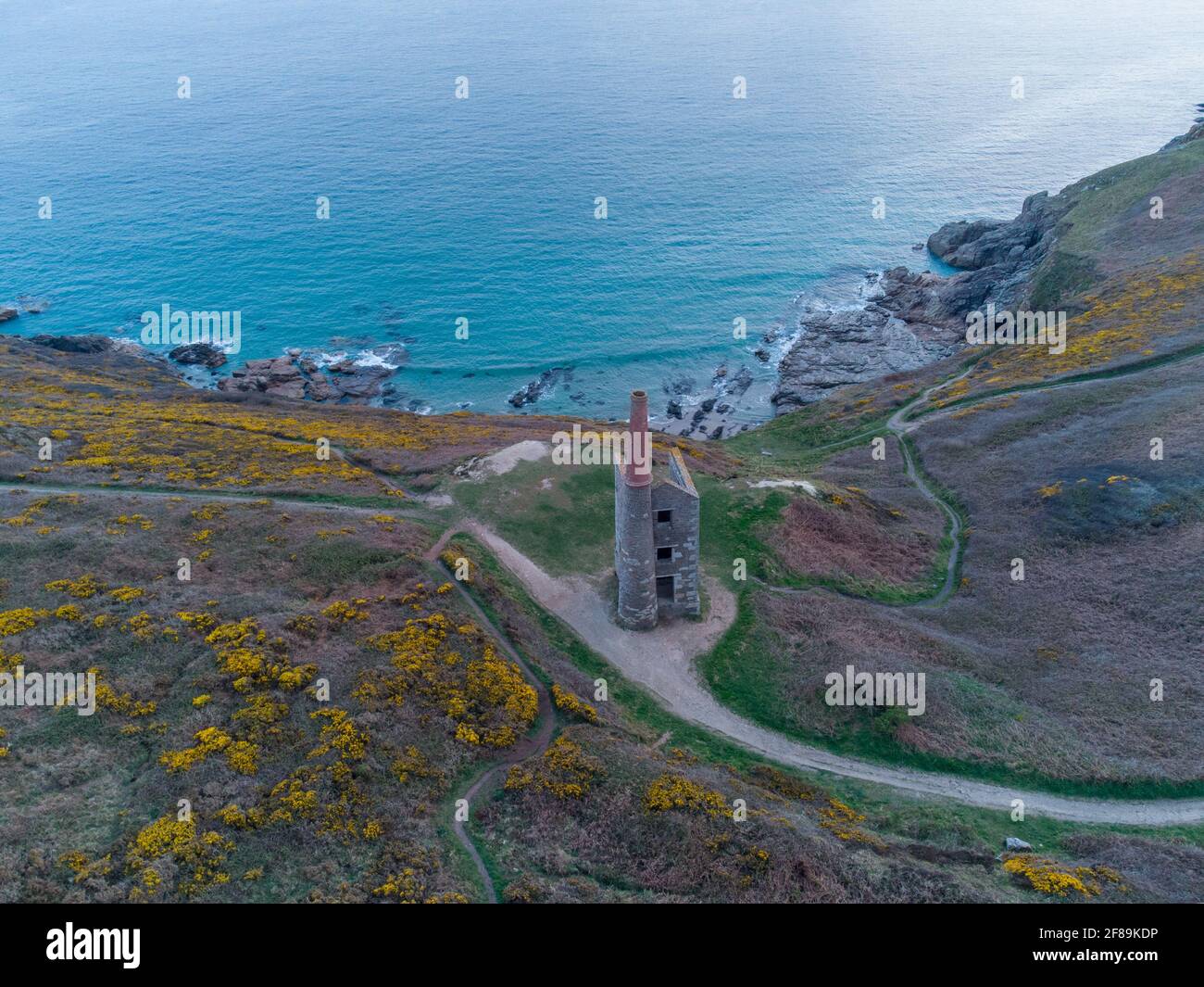 Rinsey aerial drone tin mine cornwall England uk Stock Photo - Alamy
