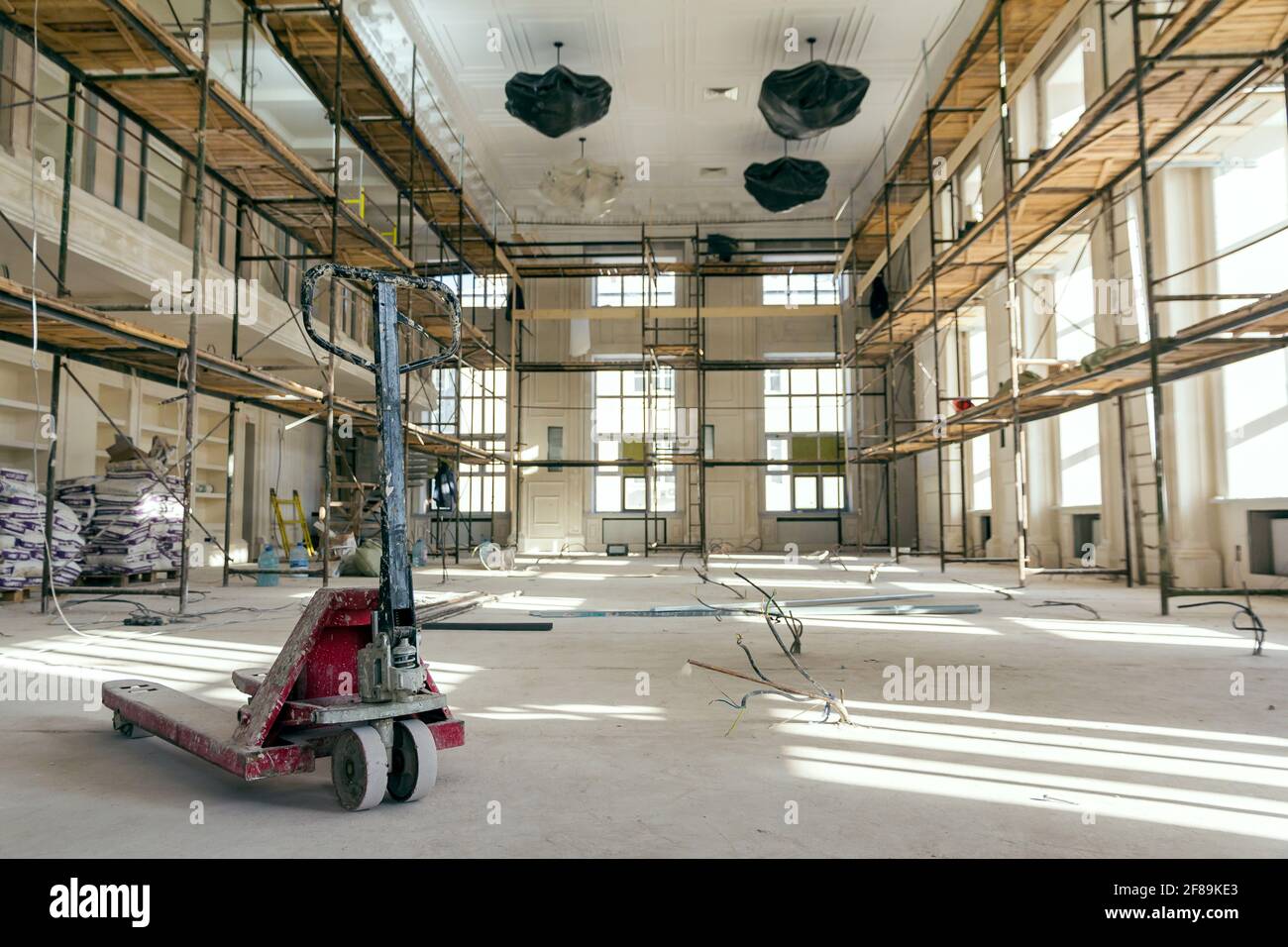 The interior of the building. Building scaffolding for internal ...