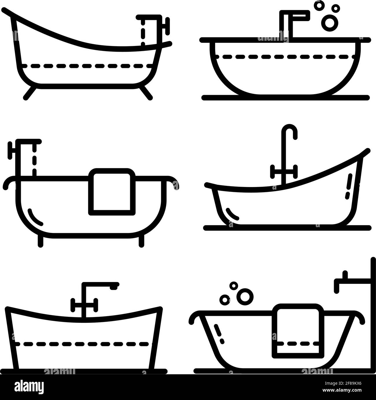Bathtub outline icon set. Thin line illustration. Bath. Contour symbol ...