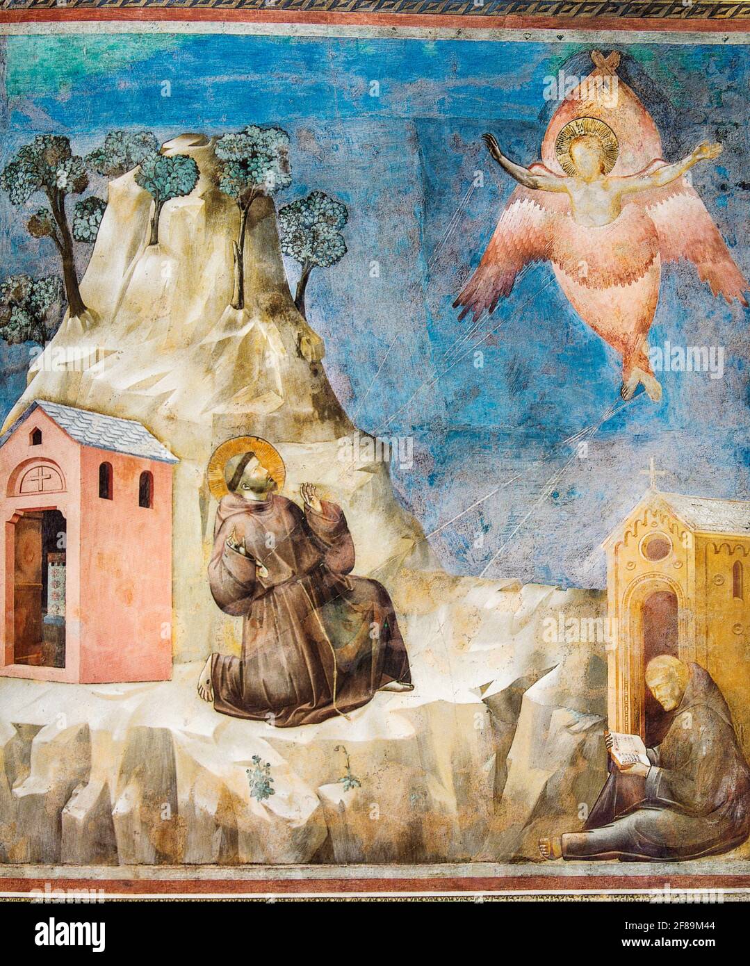 Assisi, Umbria, Italy. Fresco of St. Francis’s vision of a seraph by ...