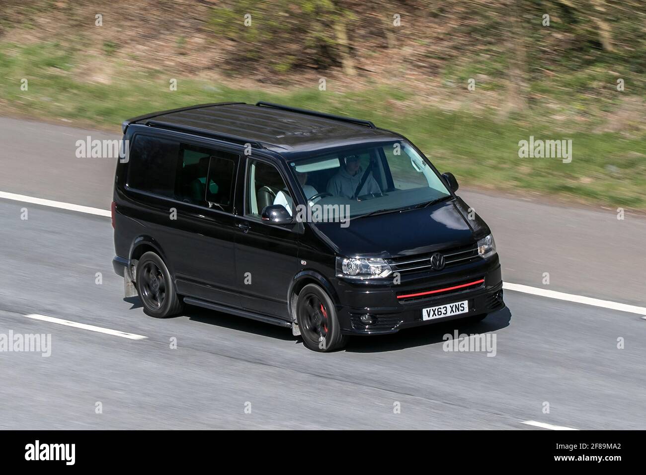 2013 black VW Volkswagen Transporter T32 S-Line Tdi 180 driving on the ...